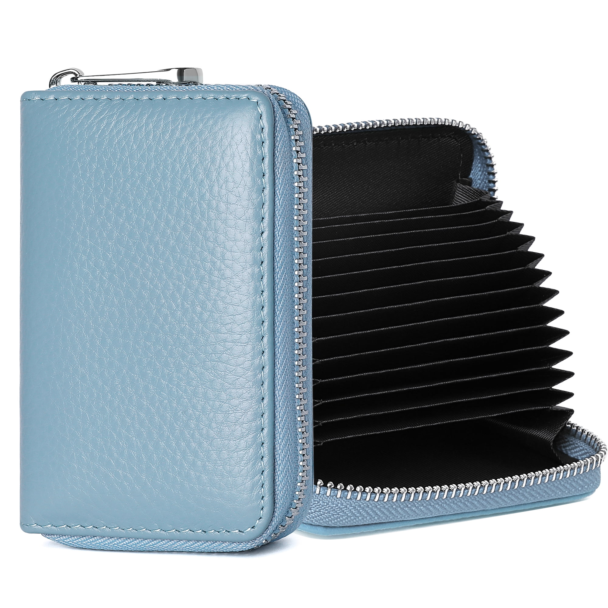 Badiya Genuine Leather Credit Card Holder RFID Small Zipper Card Case ...