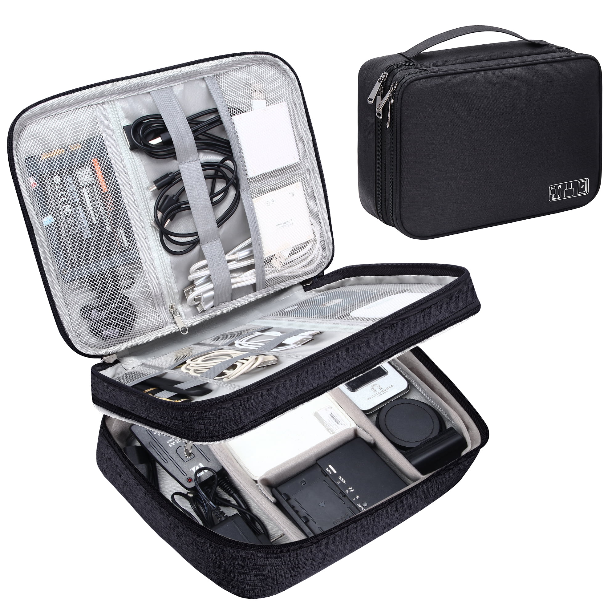 Badiya Tech Organizer Travel Case with Double Layers Waterproof Cord ...