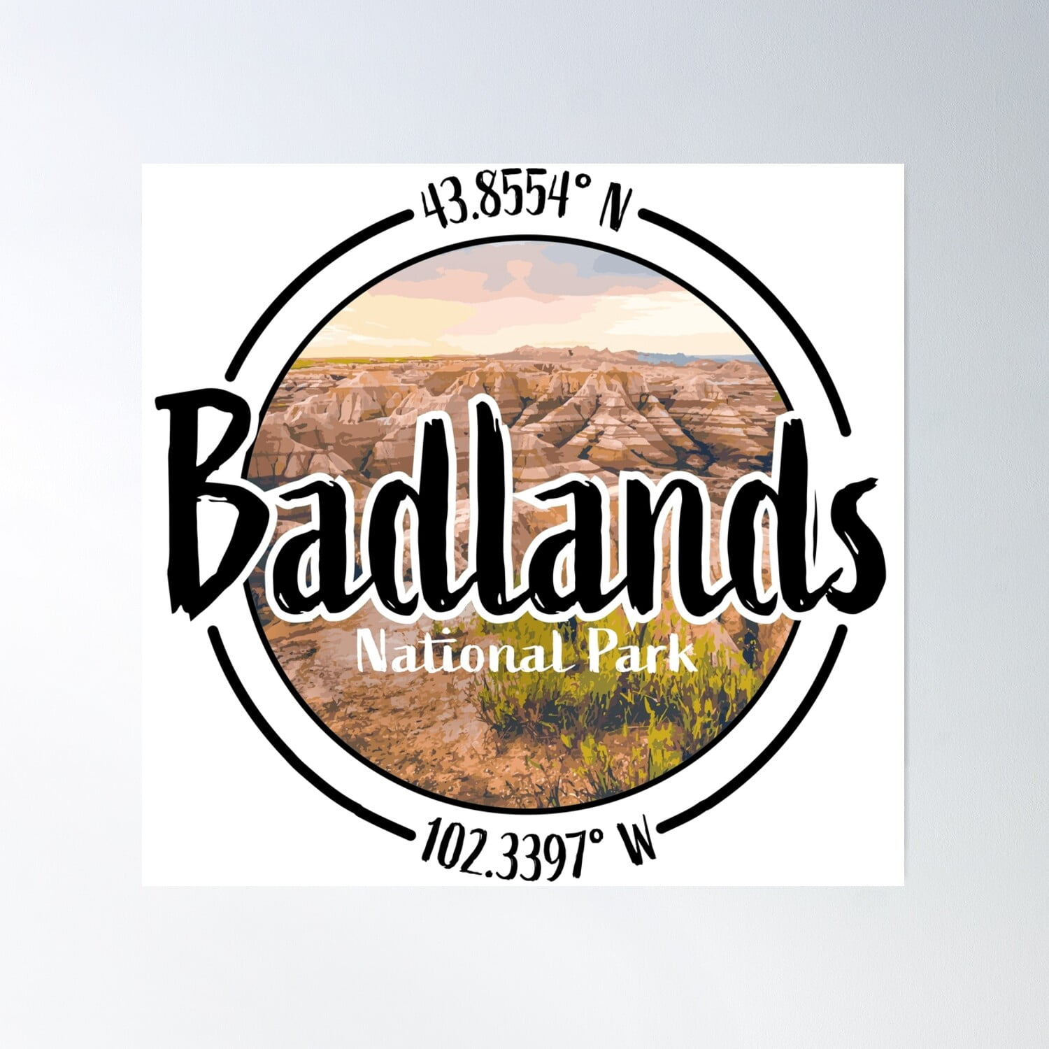 Badlands Design With Latitude And Longitude Poster Wall Art, Modern ...