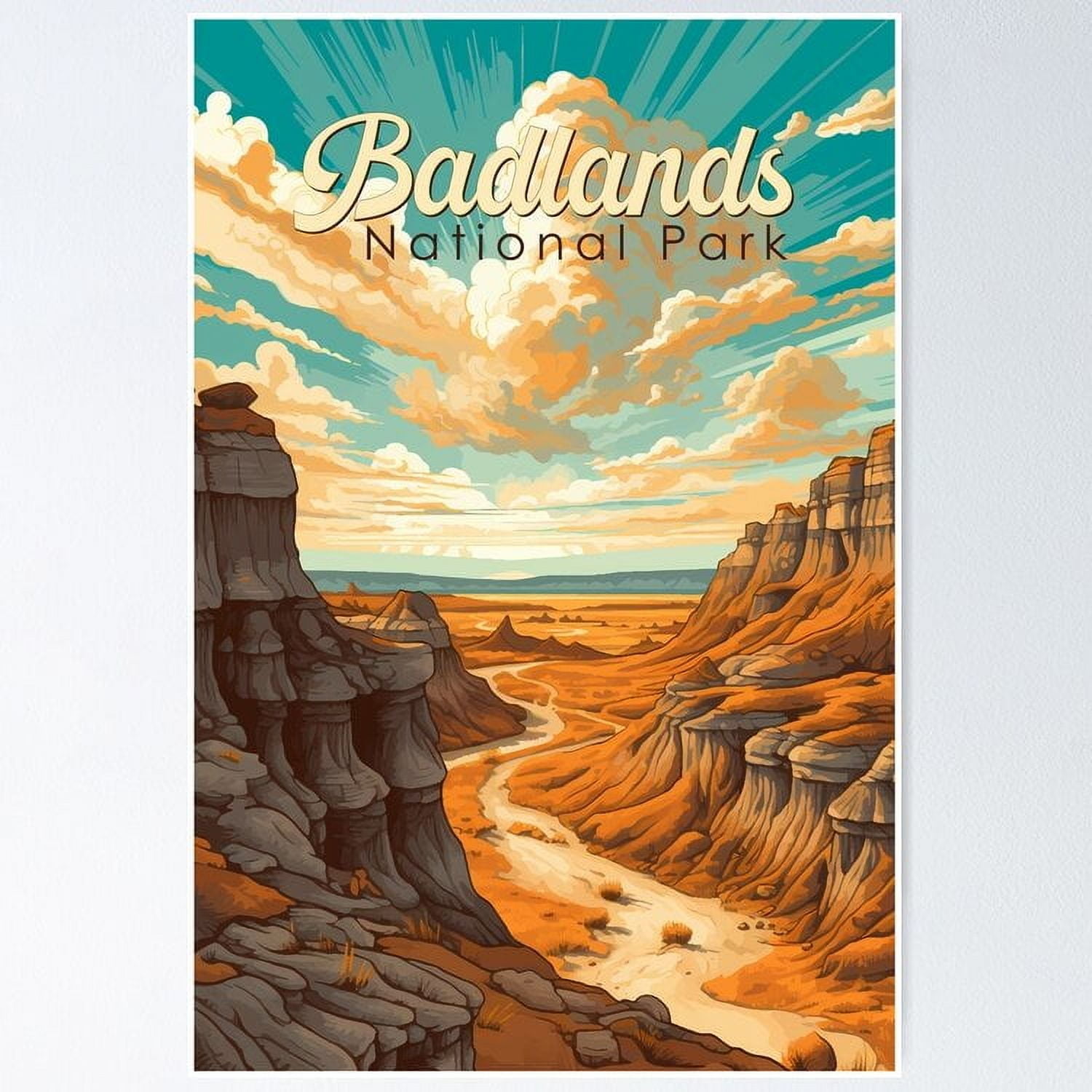 Badlands National Park Illustration Retro Poster, 16x24 UNFRAMED ...