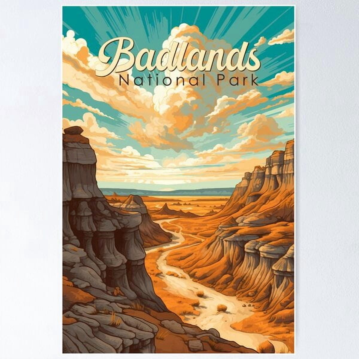 Badlands National Park Illustration Retro Poster , Poster Print Only ...