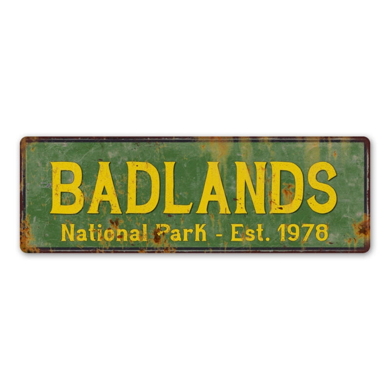 Badlands National Park Rustic Metal Sign Cabin Wall Decor Size: 4 x 16 ...