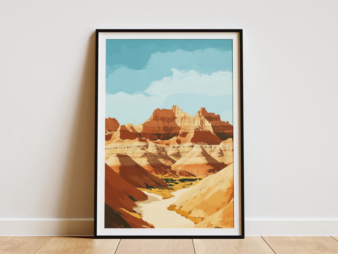 Badlands National Park South Dakota Travel Landscape Vacation Poster ...