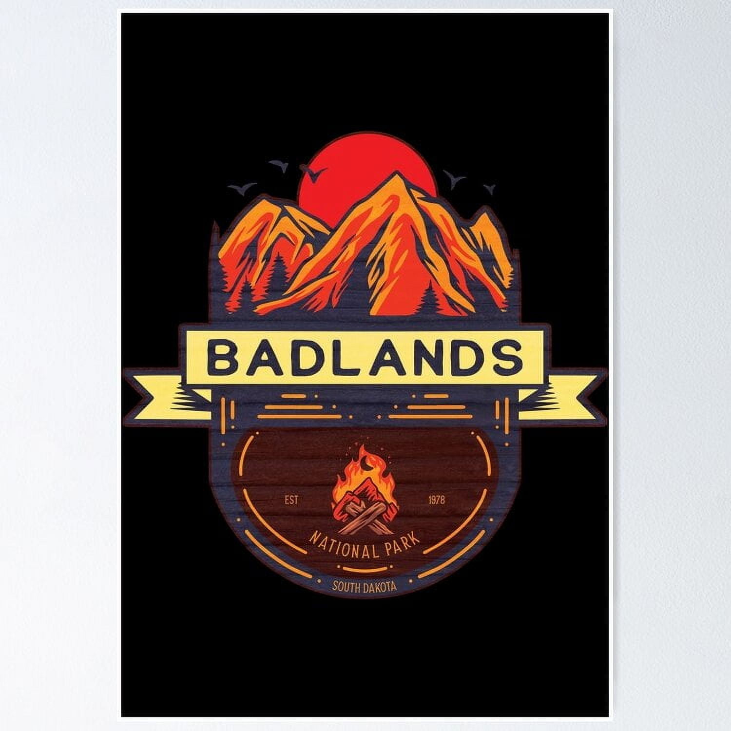 Badlands National Park Sun & Mountains UNFRAMED Poster, 12x18 - Walmart.com