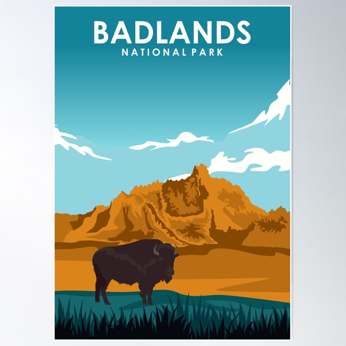 Badlands National Park Vintage Minimal Retro Travel Poster Poster ...