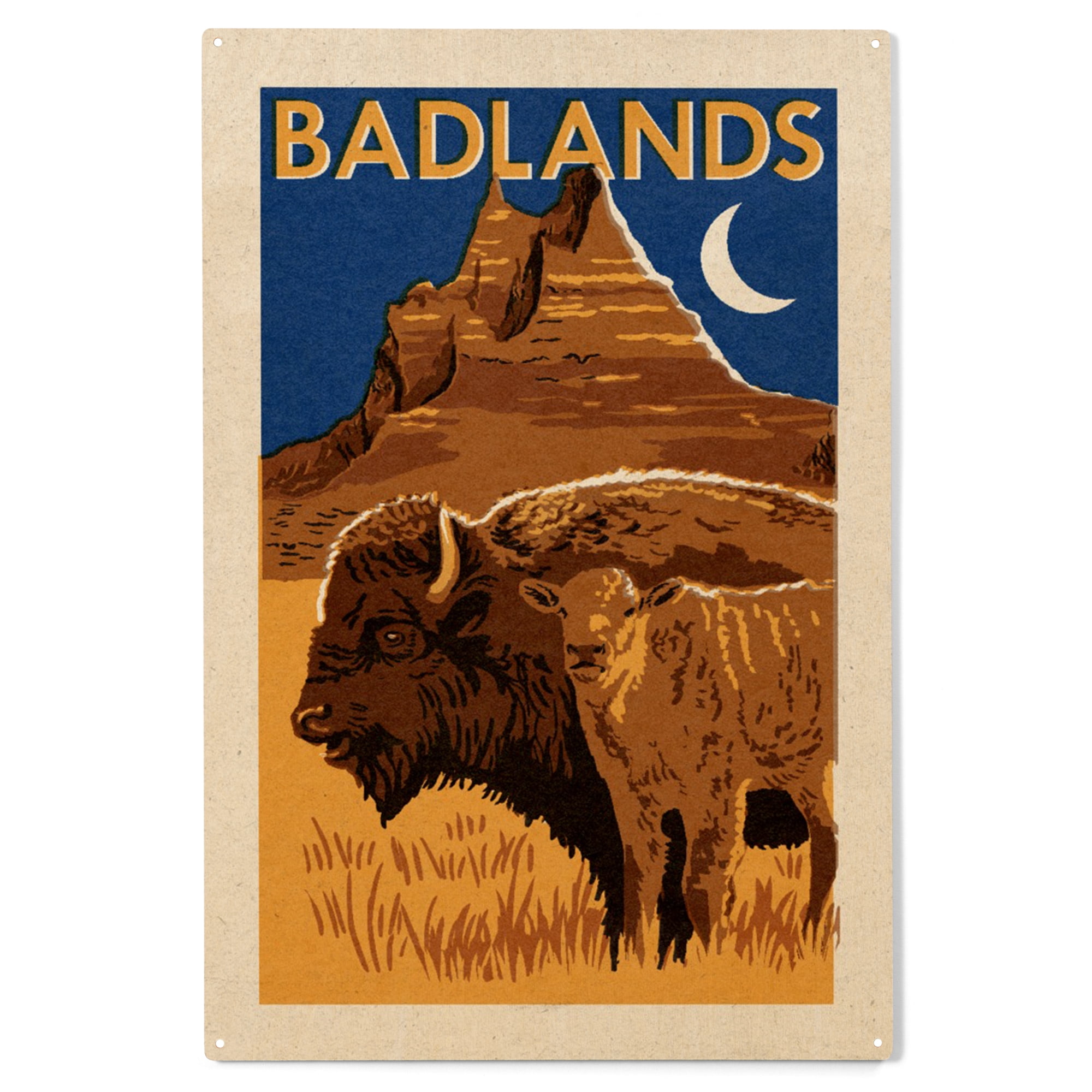 Badlands National Park, Woodblock Birch Wood Wall Sign (10x15 Rustic ...