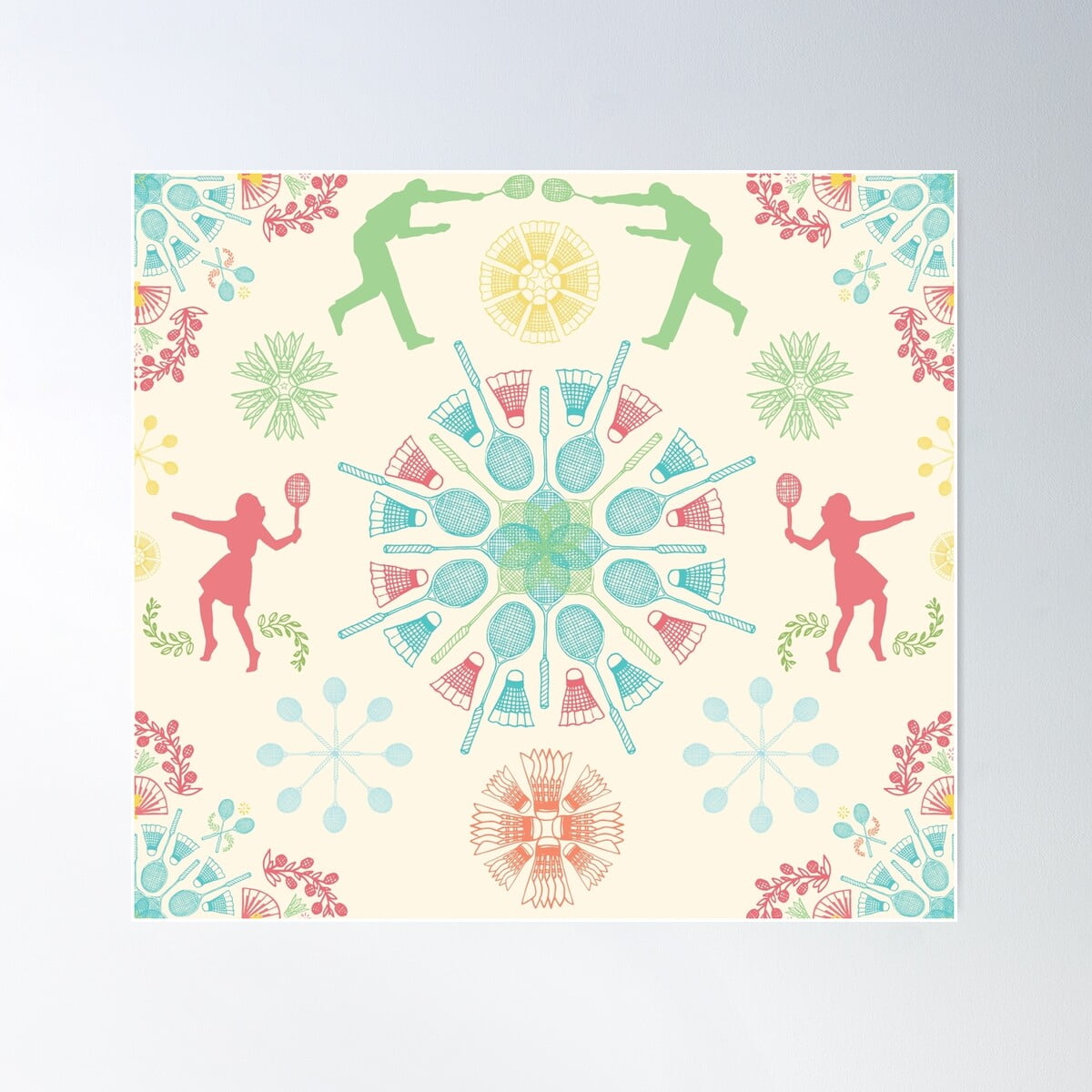 Badminton Blossoms Poster Wall Art, Modern Wall Decor, 24x24 UNFRAMED ...