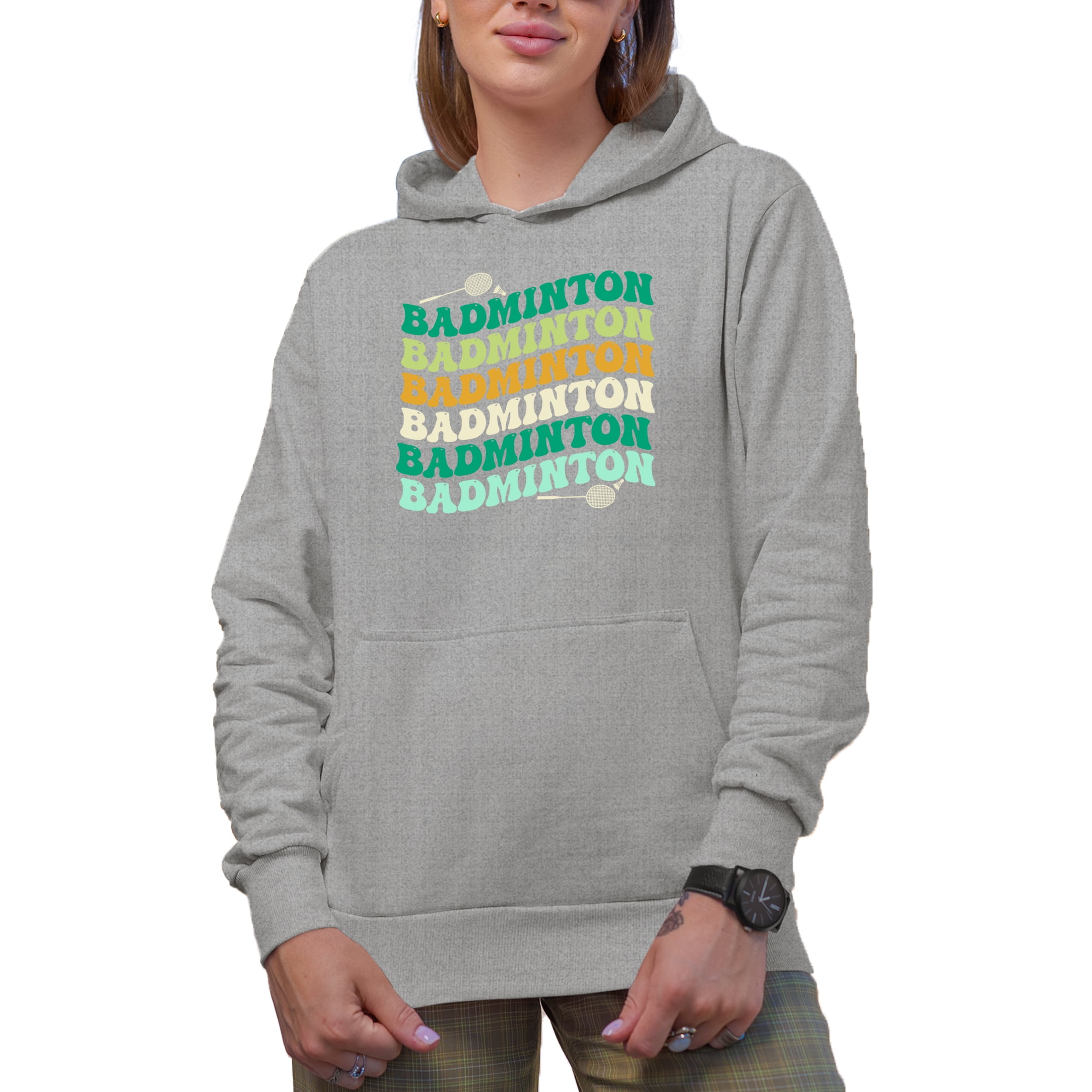 Badminton, Groovy Retro Wavy Text Merch Gift, Heather Grey Hooded ...