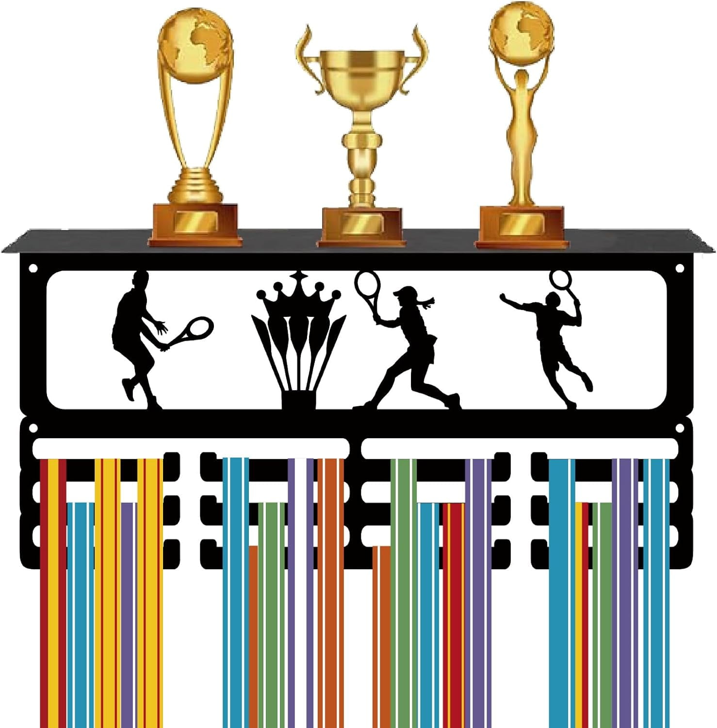 Badminton Medal Hanger Sports Trophy Shelf with 12 Hooks Metal Medal ...