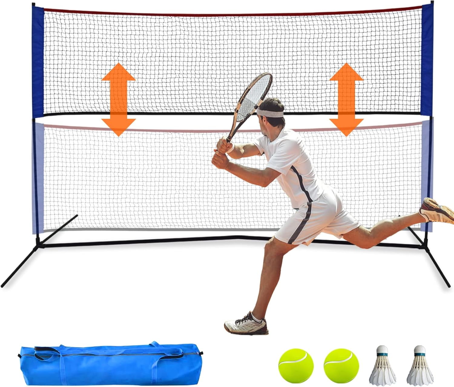 Badminton Net, Foldable Nylon Net, Height Adjustable Stand and Portable ...