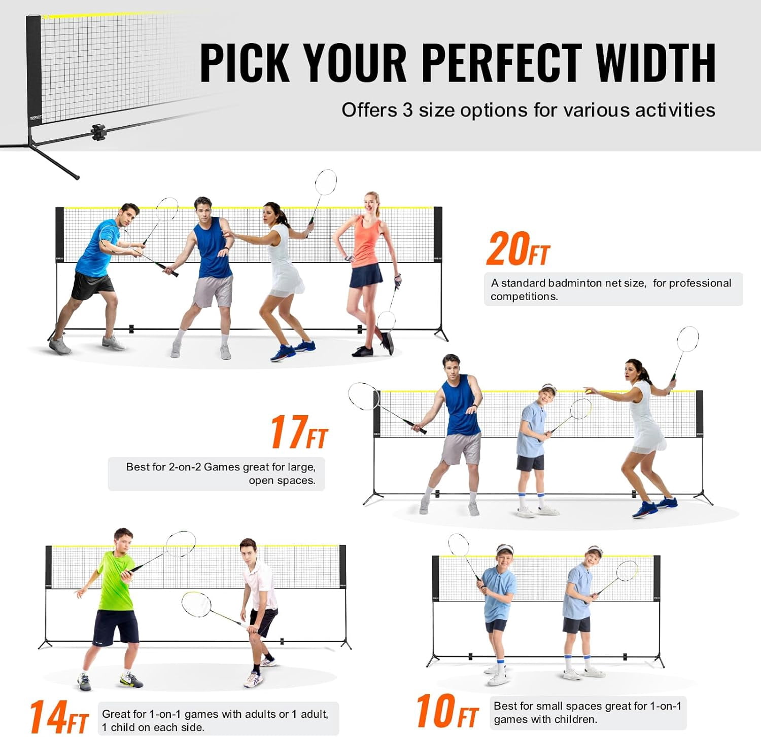 Mini Volleyball Net Adjustable Height Sports Net - 10ft To 20ft Wide ...