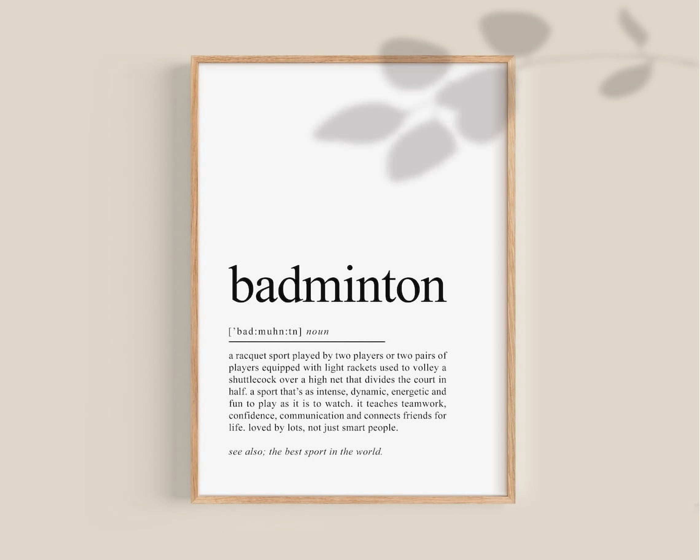 Badminton Quotes Definition Poster Team Teenage Bedroom Wall Art Poster ...
