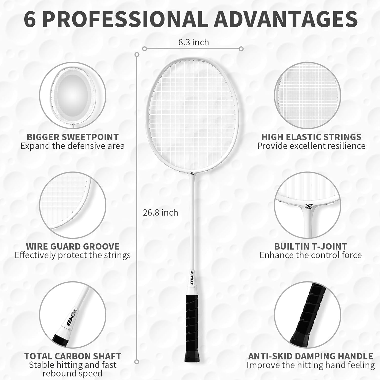 Badminton Racket Set with 2 Carbon Fiber Rackets, 3 Shuttlecocks, 2 ...