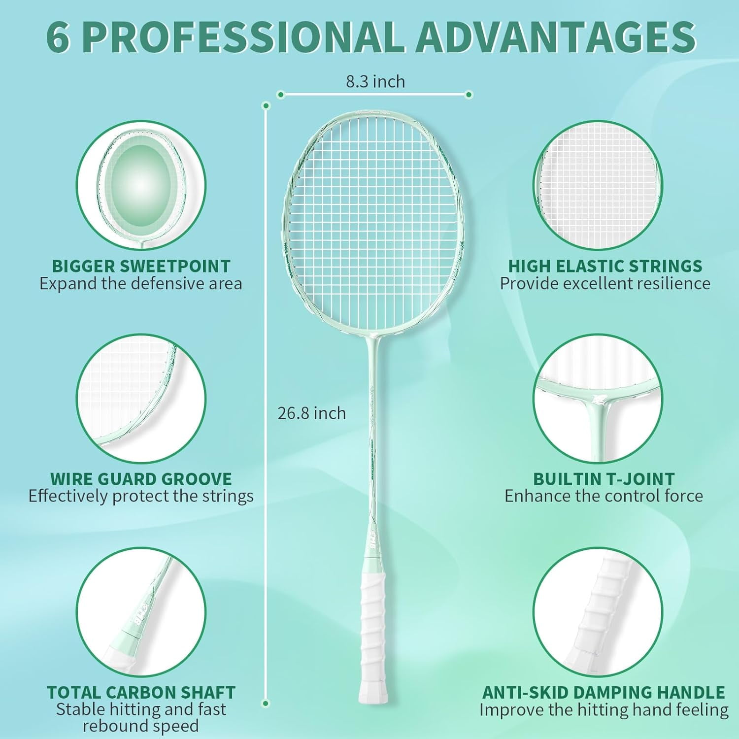 Badminton Racket Set with 2 Carbon Fiber Rackets, 3 Shuttlecocks, 2 ...