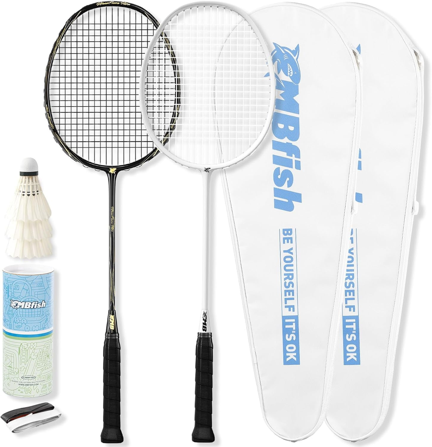 Badminton Racket Set with 2 Carbon Fiber Racquets 5U, 3 Shuttlecocks, 2 ...