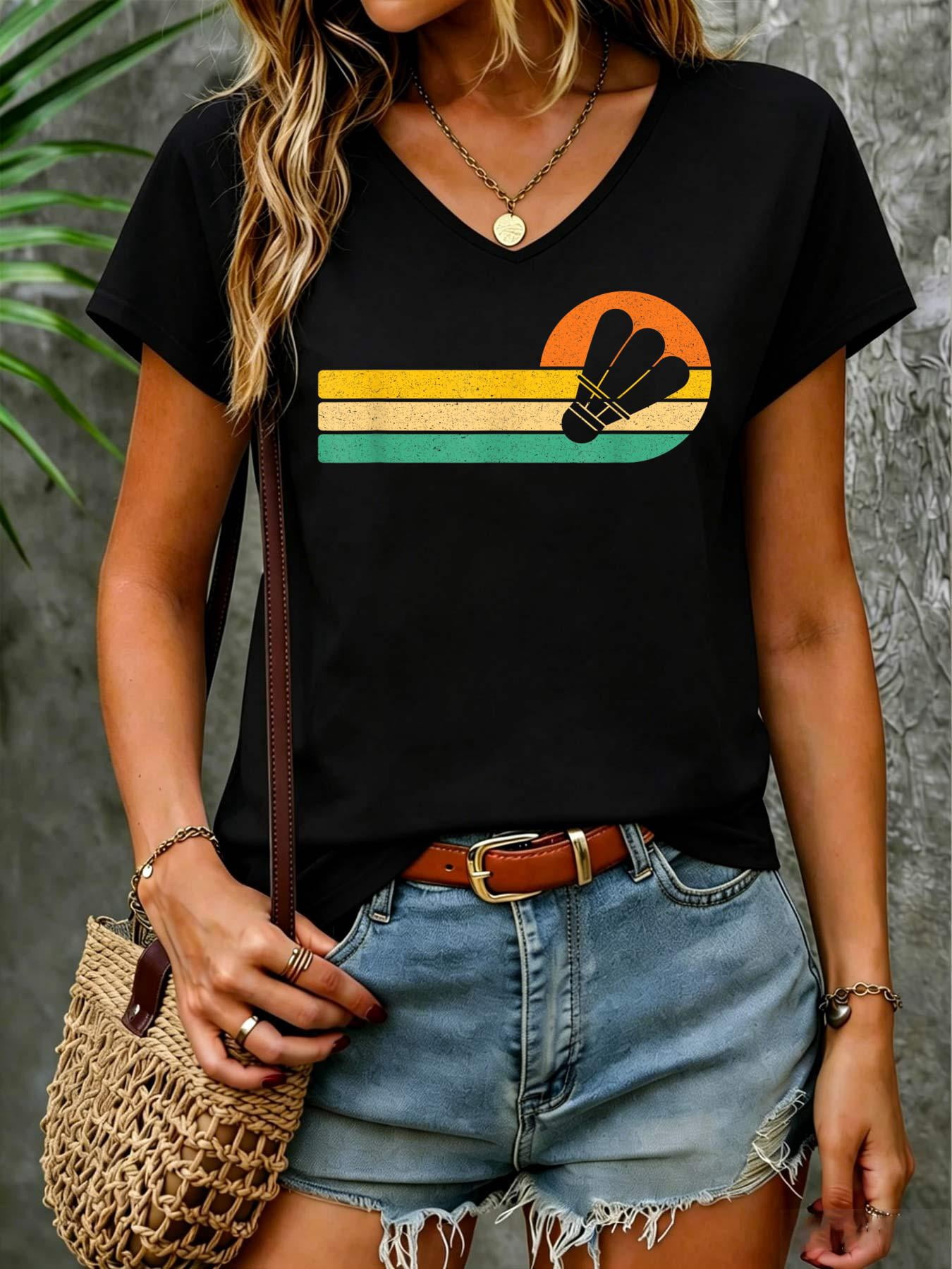 Badminton Shuttlecock Sunset Distressed Vintage Player V Neck T-Shirt ...