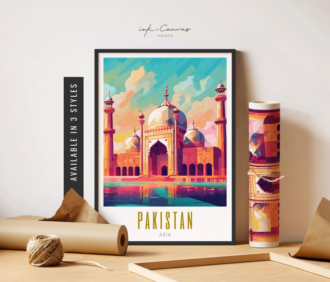 Badshahi Mosque Poster Pakistan Wall Art Pakistani Art South Asian Art ...