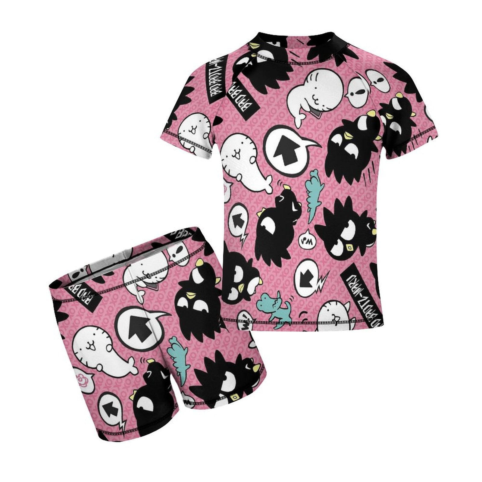 Badtz Maru Boys Rash Guard Set 2 Piece Swimsuits Short Sleeve Bathing ...