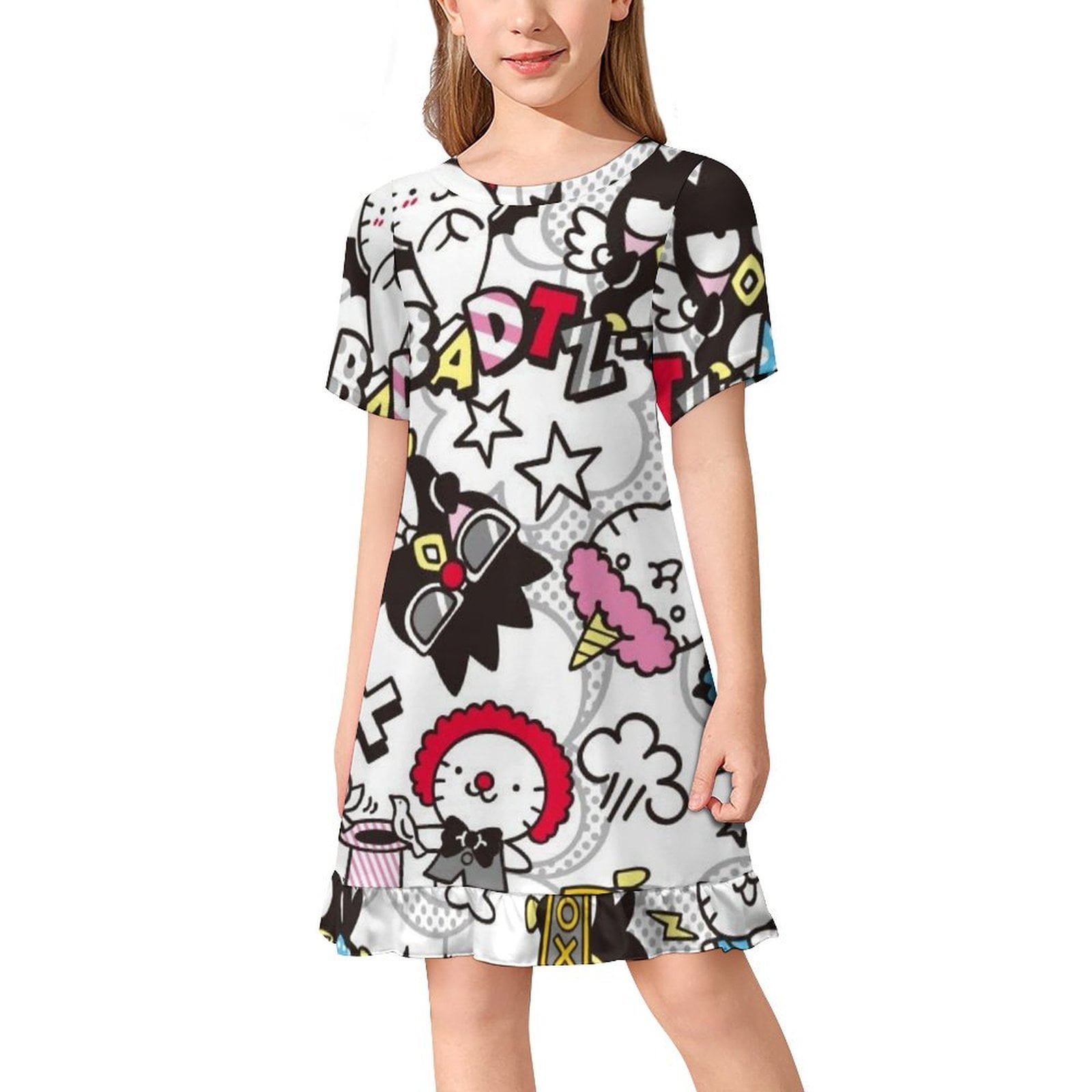 Badtz Maru Girls Short Sleeve Dress A Line Twirly Skater Dress Casual ...
