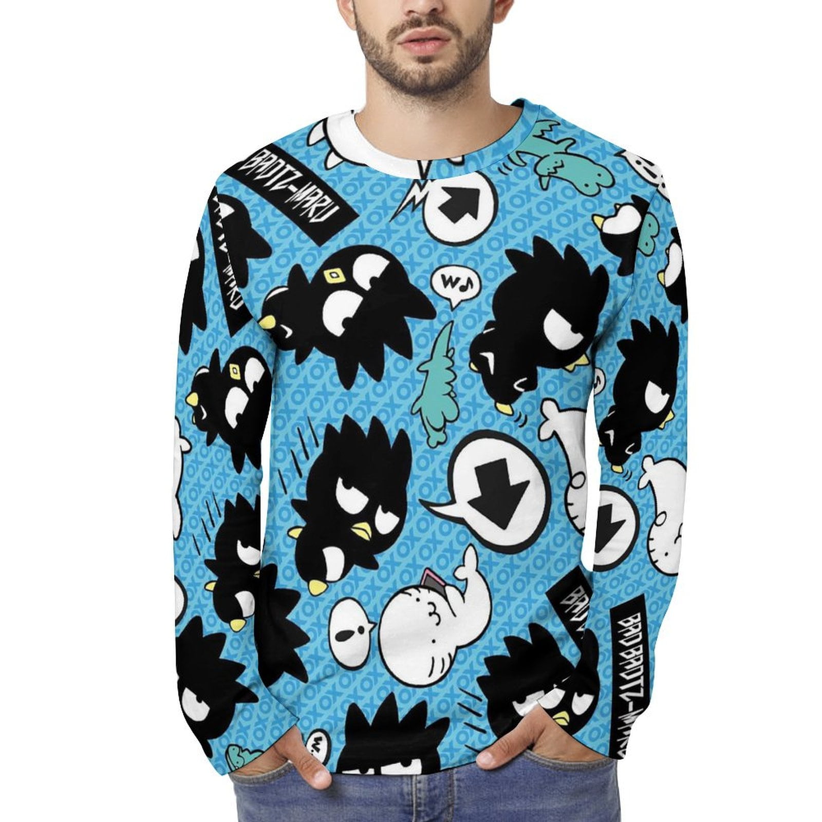 Badtz Maru Mens 3D Print T-Shirt Crewneck Long Sleeve Tee Shirt ...