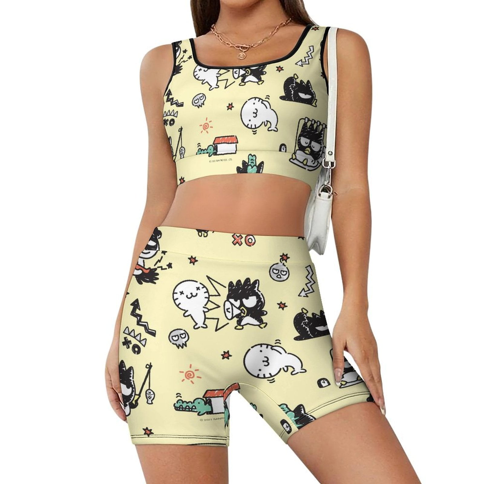 Badtz Maru Workout Outfits Sets for Women 2 Piece Crop Tank High Waist ...