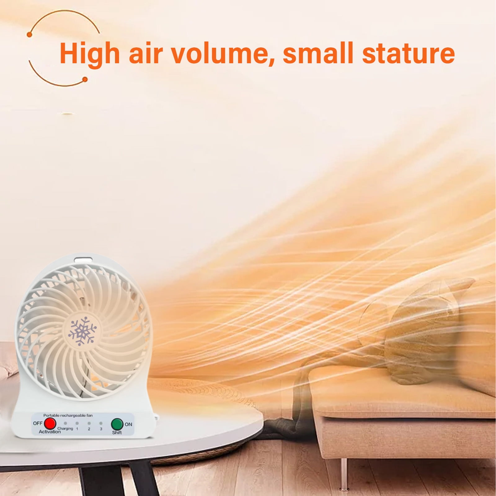 BadyminCSL 1200mAh Rechargeable USB Desk Fan Small Portable Snowflake ...