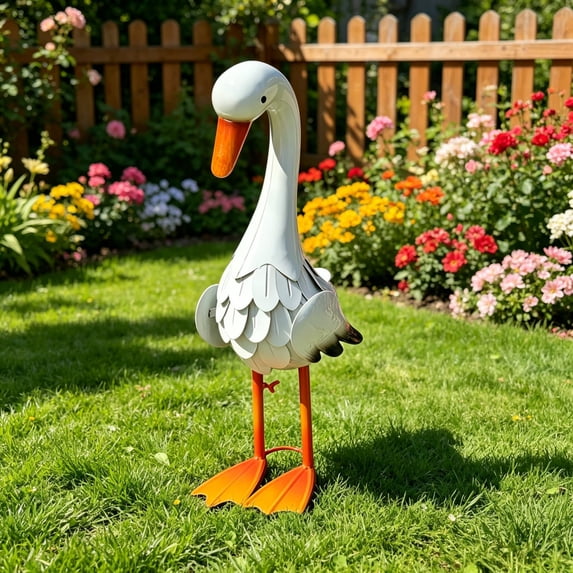 BadyminCSL 35cm Lifelike Rustproof Metal Iron Goose Statue, Outdoor ...