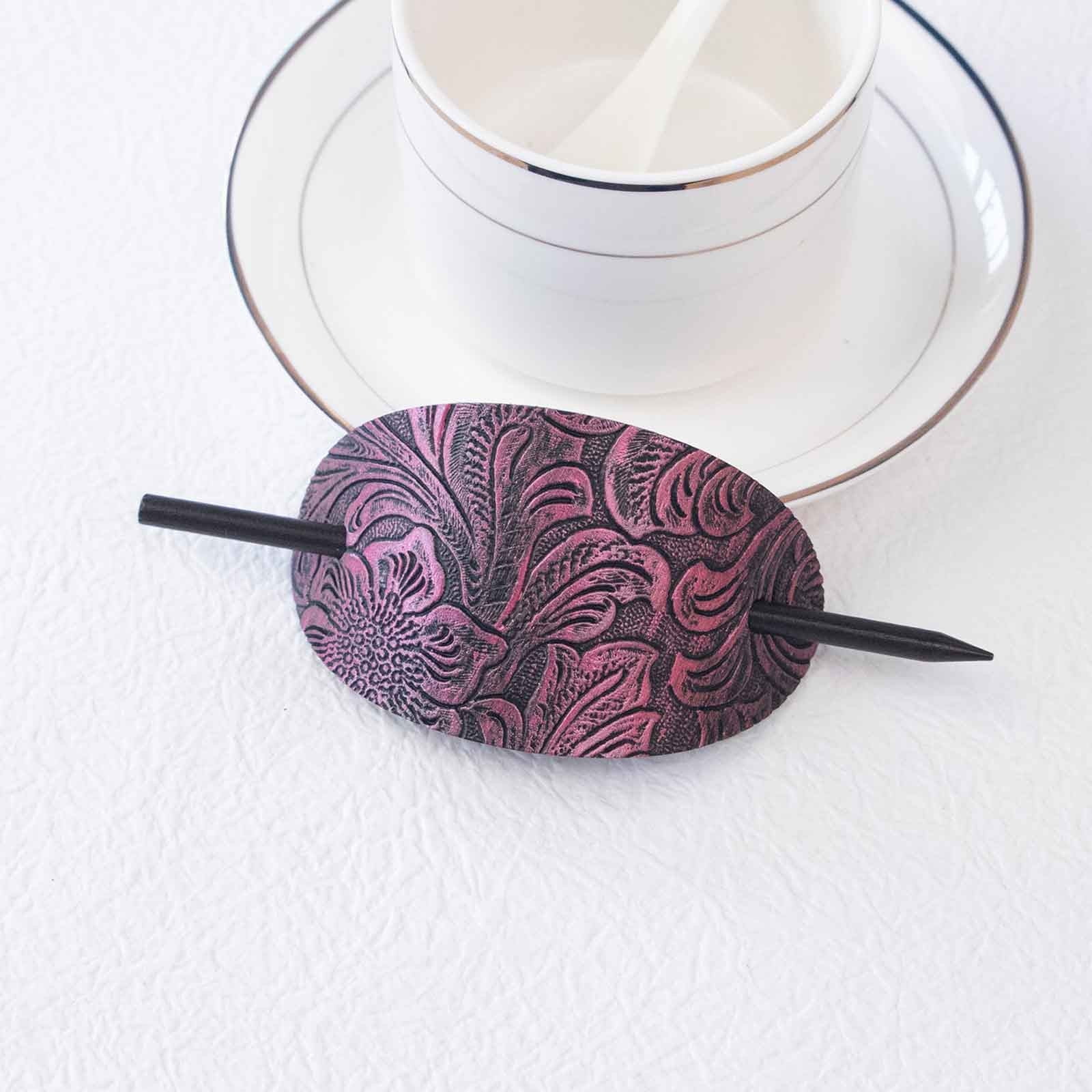 BadyminCSL Leather Hair Pin with Stick - Oval Faux Leather Hair Clip ...