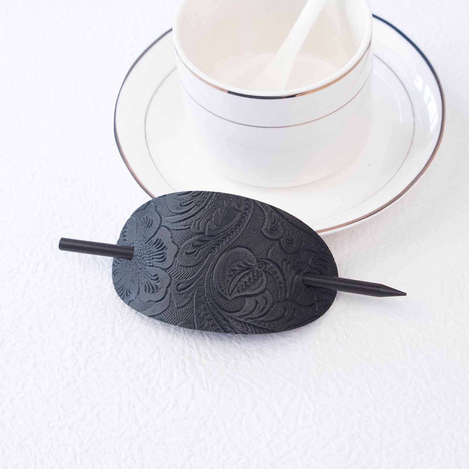 BadyminCSL Leather Hair Pin with Stick - Oval Faux Leather Hair Clip ...