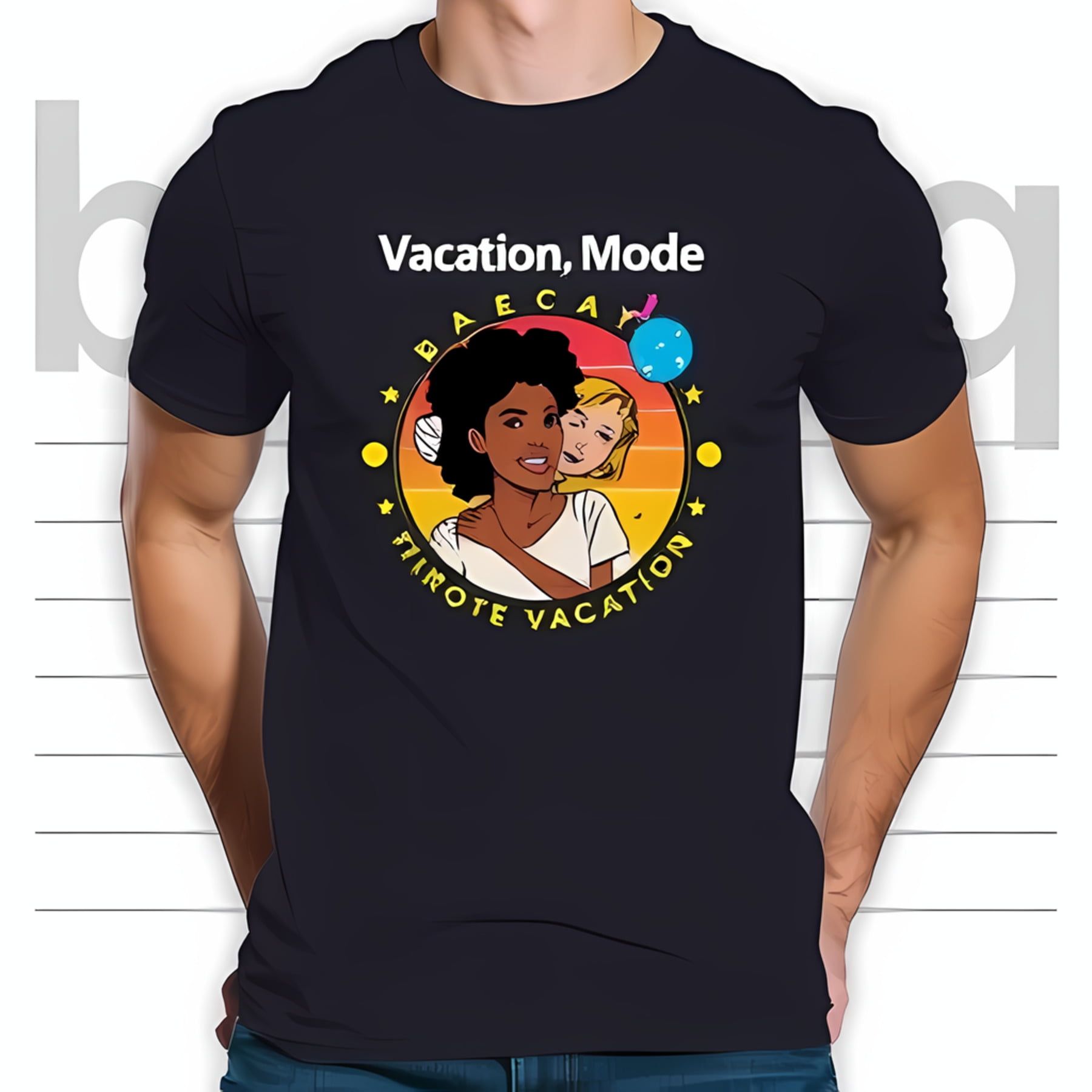 Bae-cation Cotton Short Sleeve T-Shirt - Retro Sunset Graphic Diverse ...