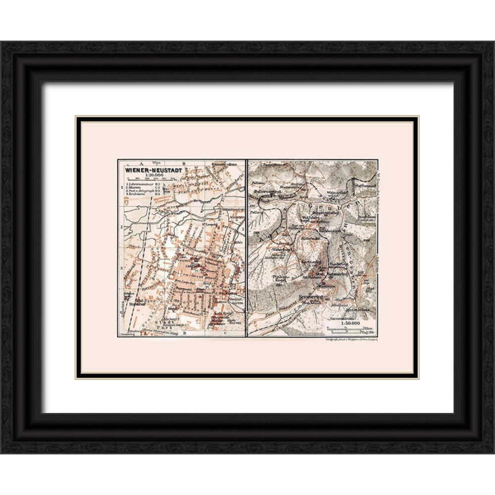 Baedeker 14x12 Black Ornate Wood Framed with Double Matting Museum Art ...