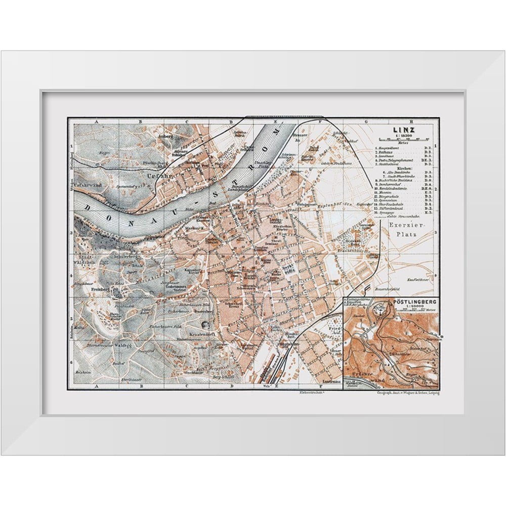 Baedeker 14x12 White Modern Wood Framed Museum Art Print Titled - Linz ...