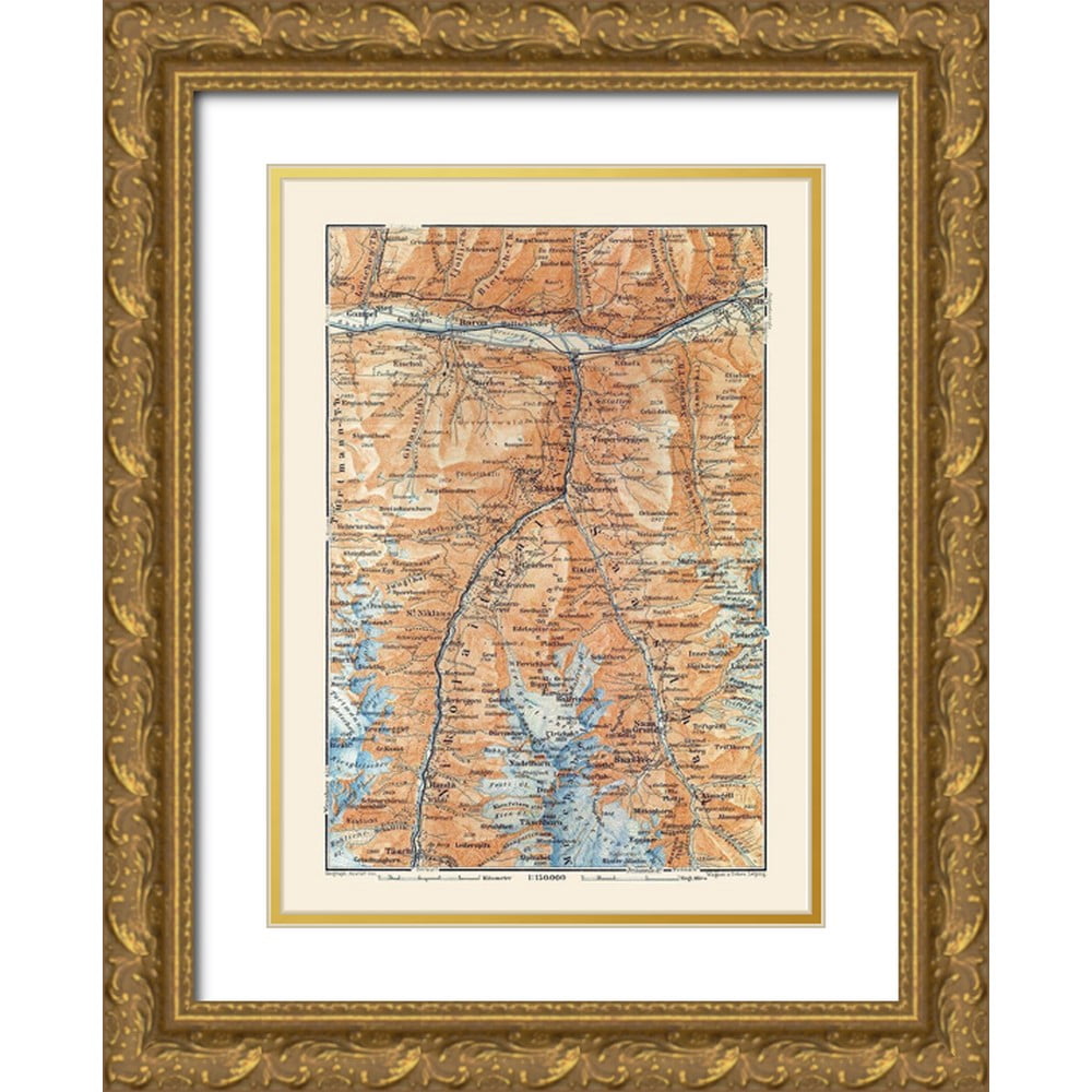 Baedeker 18x24 Gold Ornate Wood Framed with Double Matting Museum Art ...