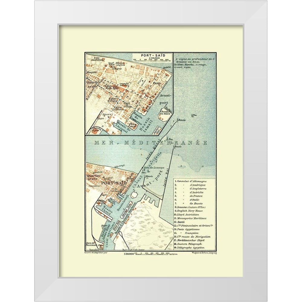 Baedeker 19x24 White Modern Wood Framed Museum Art Print Titled - Port ...