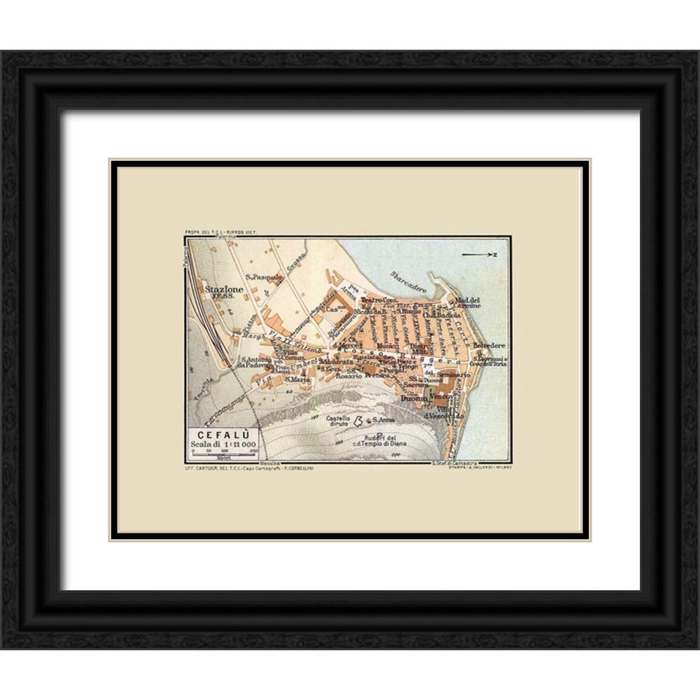 Baedeker 32x26 Black Ornate Wood Framed with Double Matting Museum Art ...
