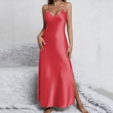 Baeitkot Ladies'summer slit nightgown Ladies'solid color summer casual ...