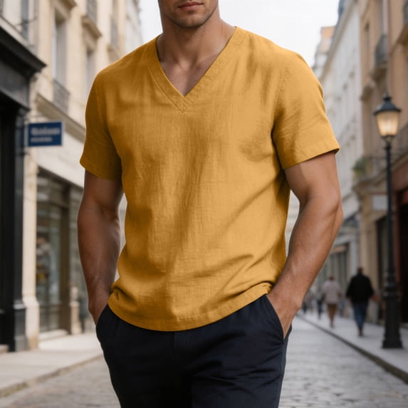 Baeitkot Men's Linen Casual T-shirt Men's Linen Casual and Versatile ...