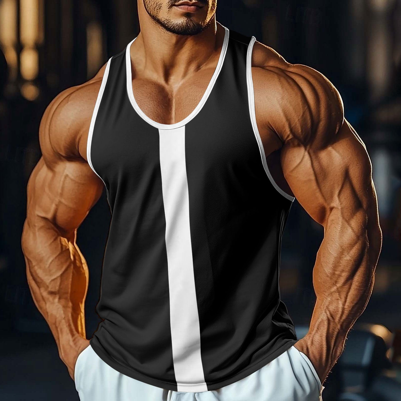 Baeitkot Men's Sleeveless Round Neck Top Men's Underwear Sleeveless ...