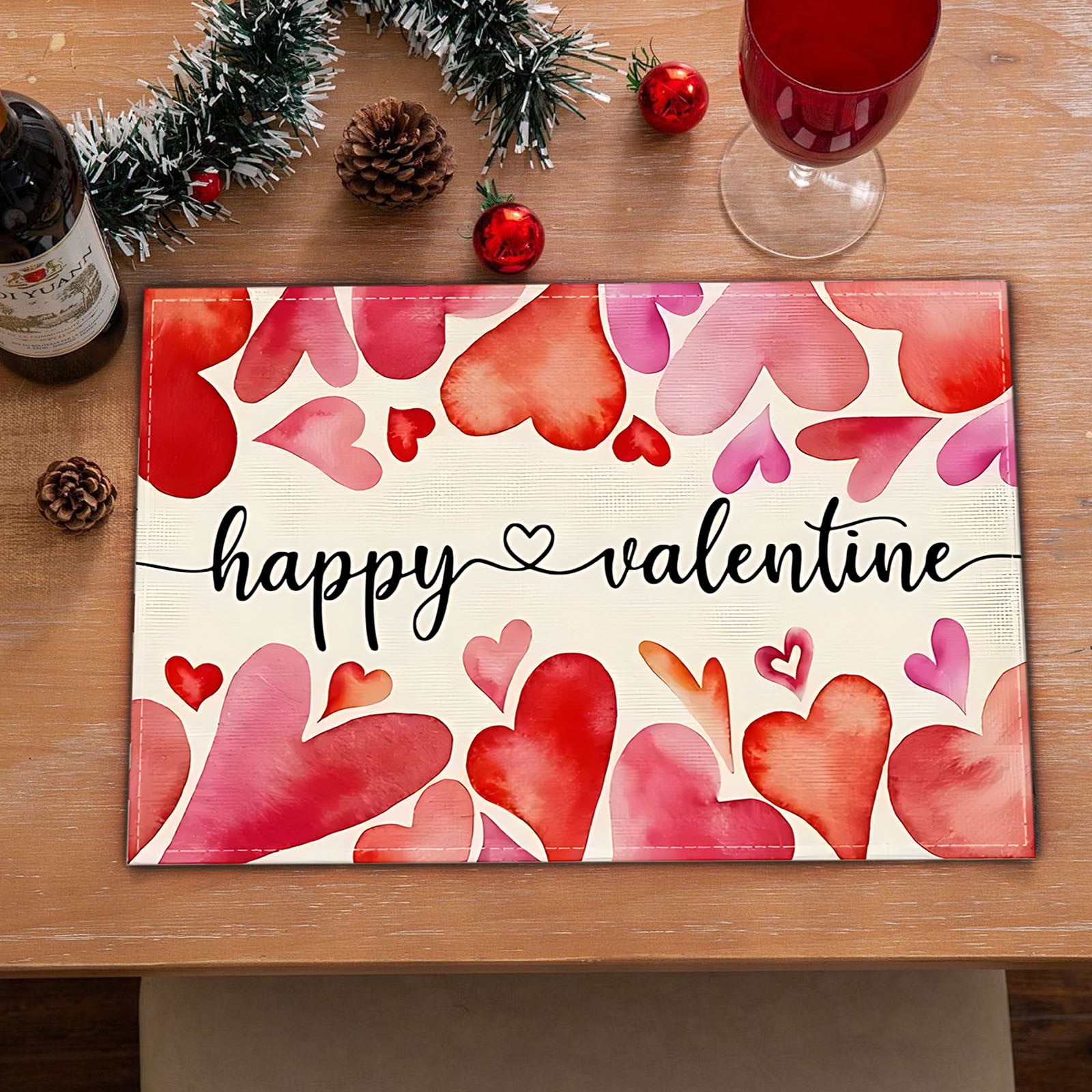 Baeitkot Valentine's Day Linen Placemat Love Table End Table Decorated ...