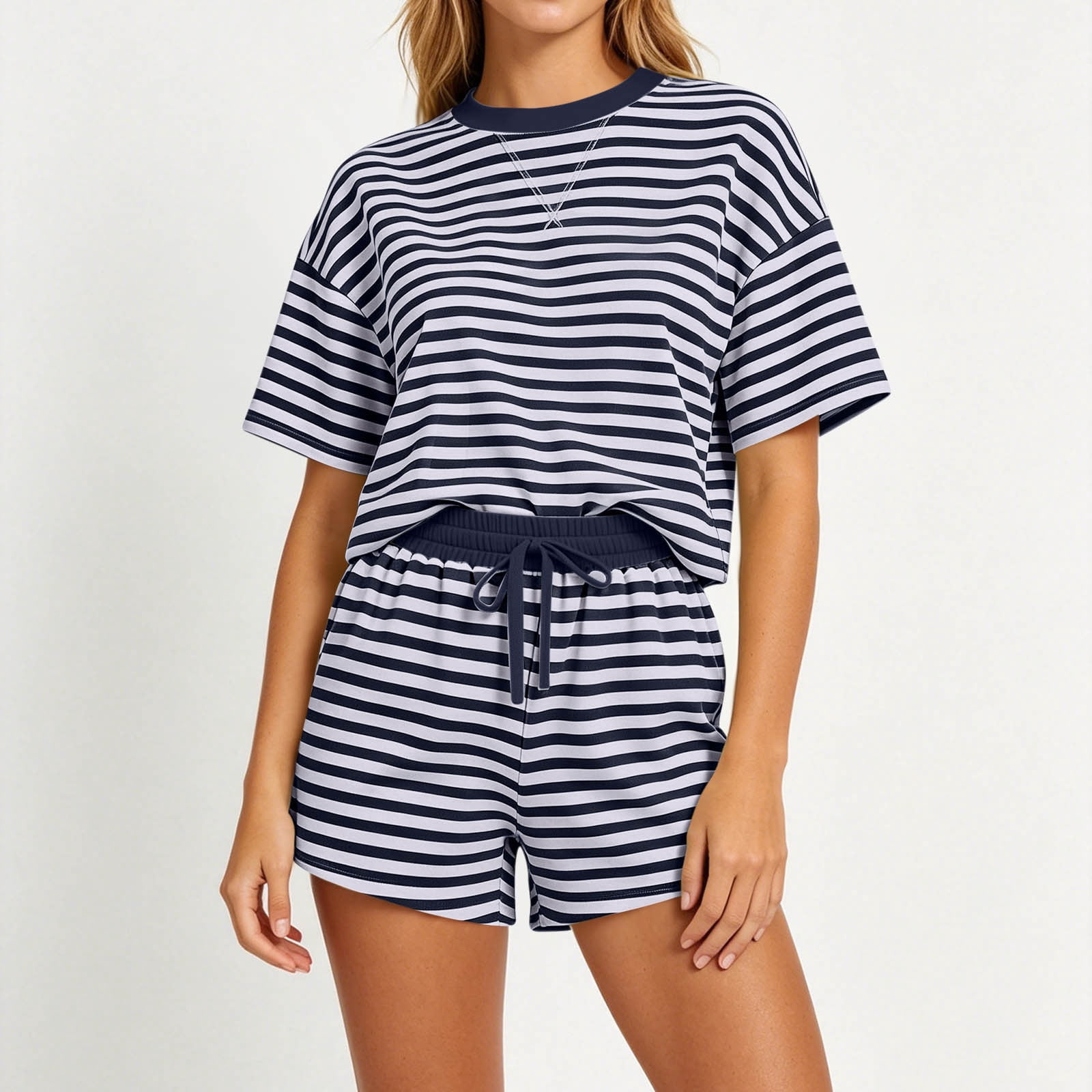 Baeitkot Women Round-Neck Short Pants Sets Fashion Women Casual Short ...