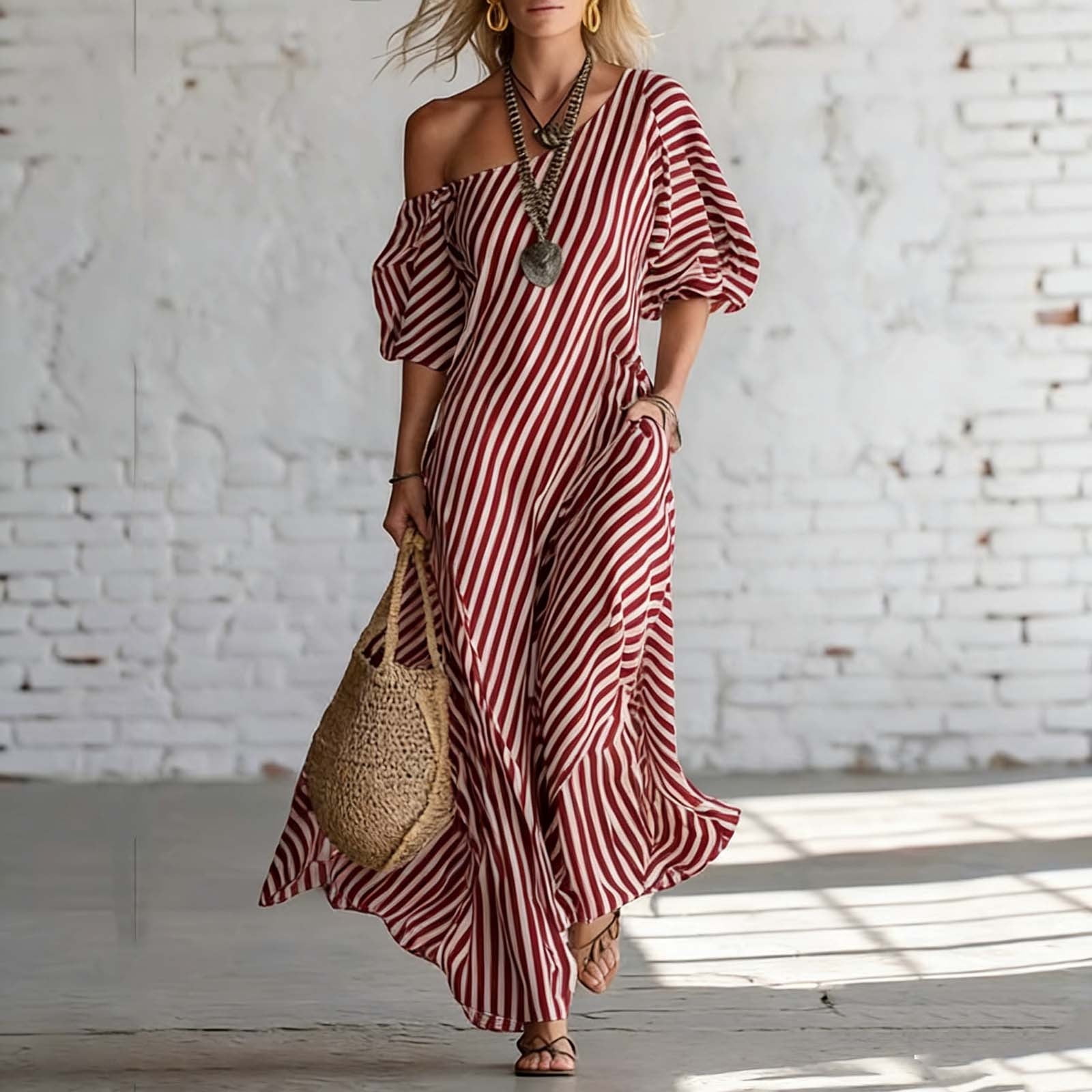 Baeitkot Women Summer Printed Dress Women Asymmetrical One Shoulder ...
