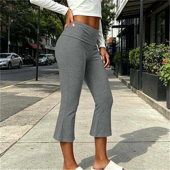Baeitkot Women's Elastic Waist Capris Pants Women's Fashion Solid Color ...