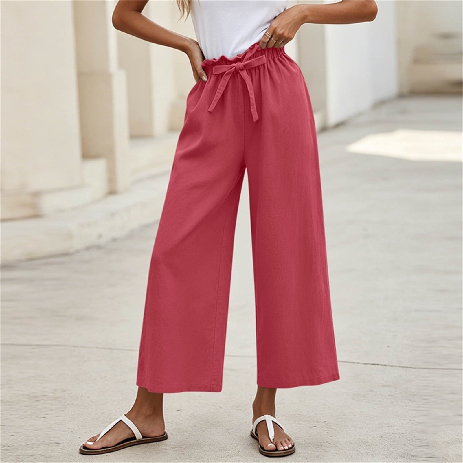 Baeitkot Women's Elastic Waist Pants Women’s Fashion Solid-Color ...