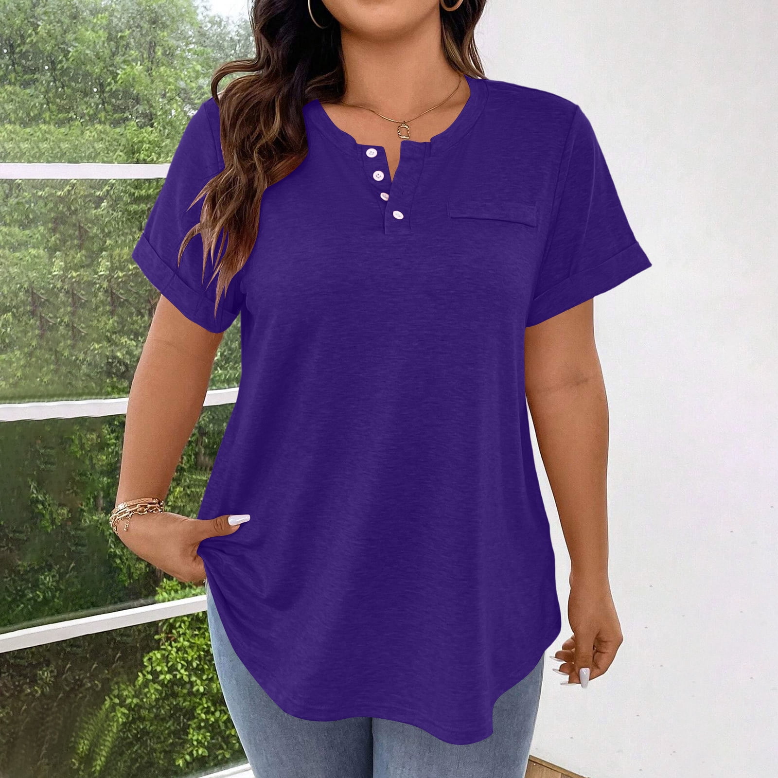 Baeitkot Women's Plus Size Pocket Top Women's Plus Size Solid Color ...