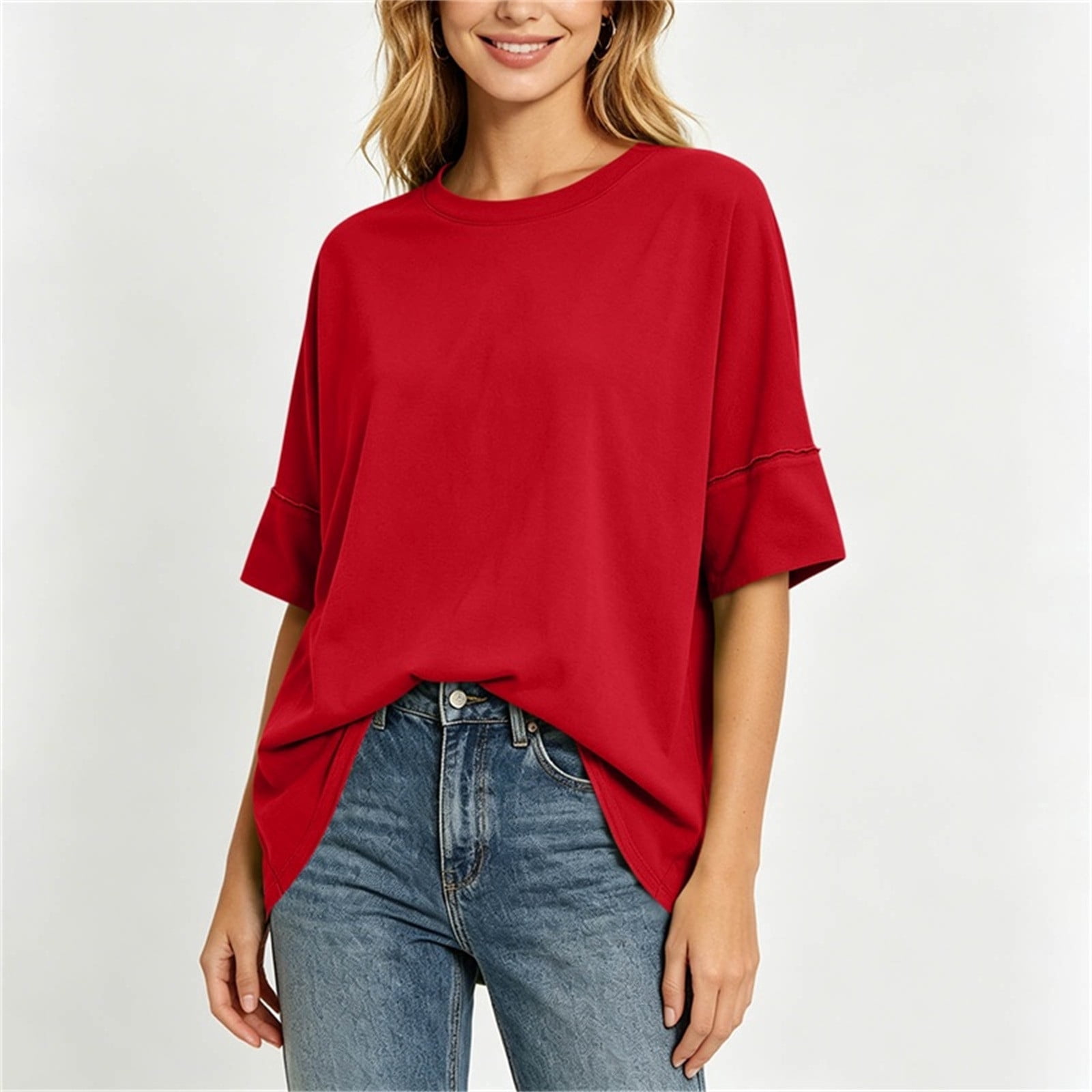 Baeitkot Women's Short Sleeve Casual Top Fashion Casual Women's Solid ...