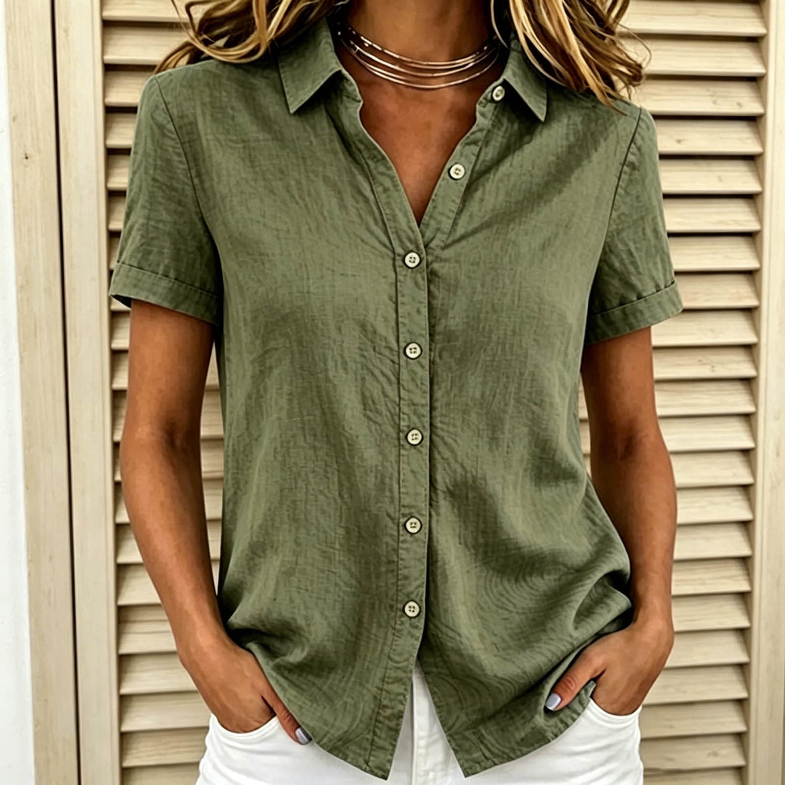 Baeitkot Women's Short Sleeve Shirt Fashion Women's Short Sleeve Button ...