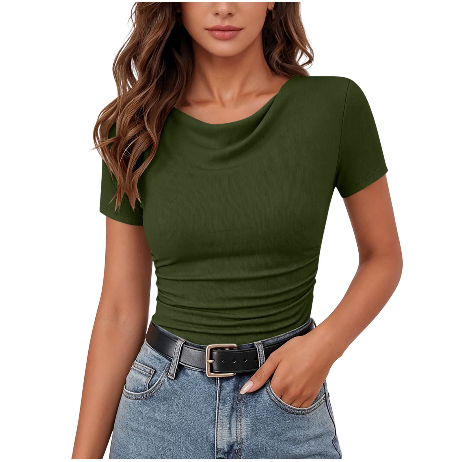 Baeitkot Women's Short Sleeve Shirts Fashion Women's Casual Solid Color ...