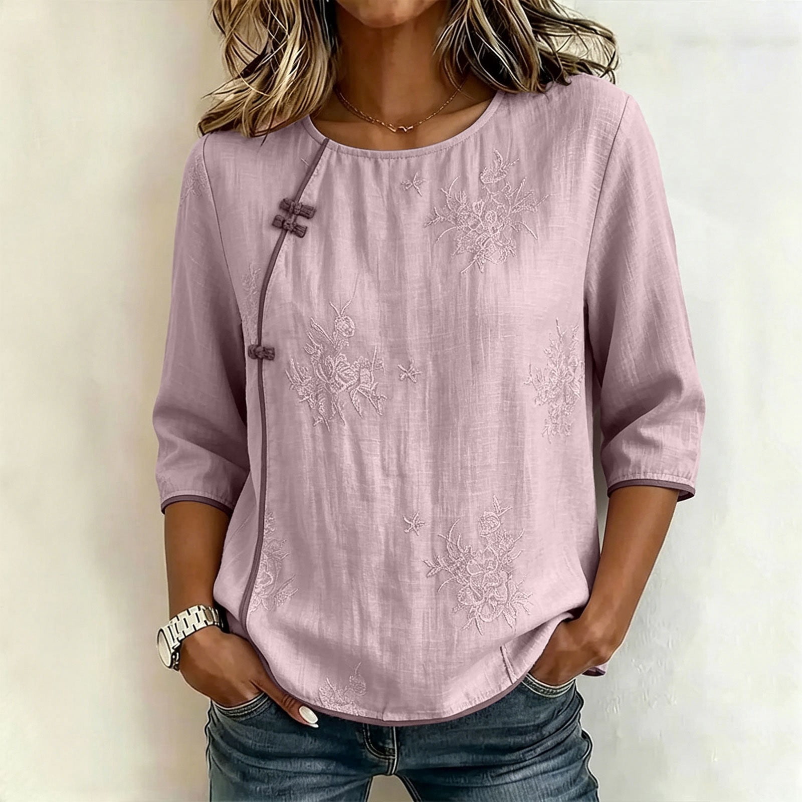 Baeitkot Women's Summer Short Sleeve Top Women's Spring Summer Linen ...