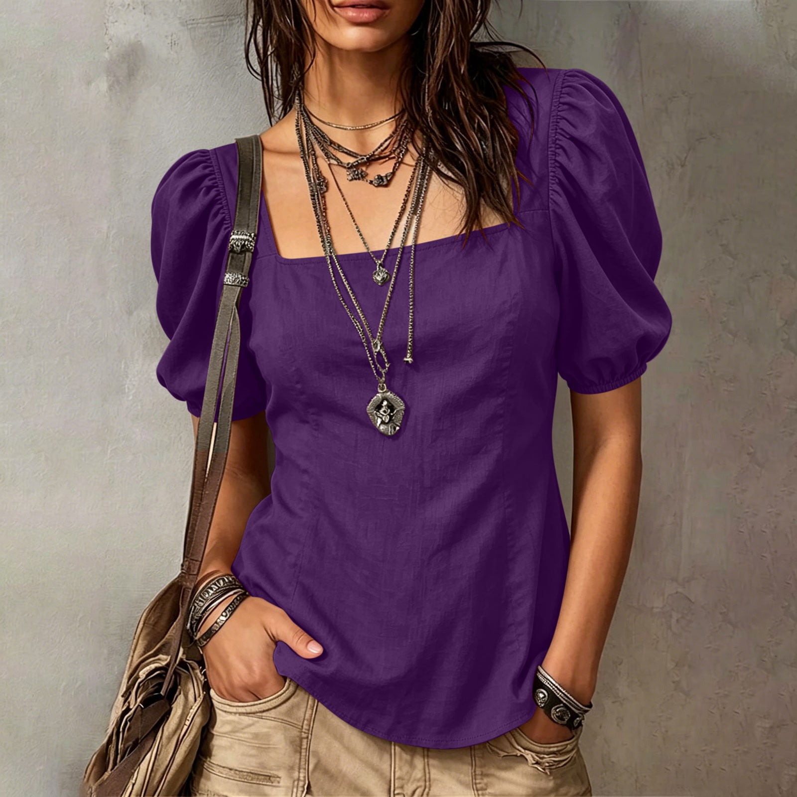 Baeitkot Women's Summer Short Sleeve U-Neck Top Women's Casual Loose ...