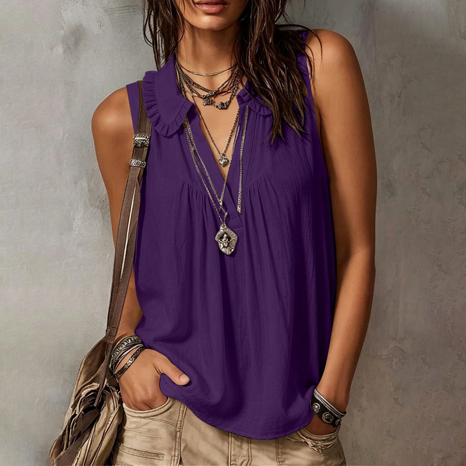 Baeitkot Women's Summer Sleeveless Top Women's Summer Solid Color ...